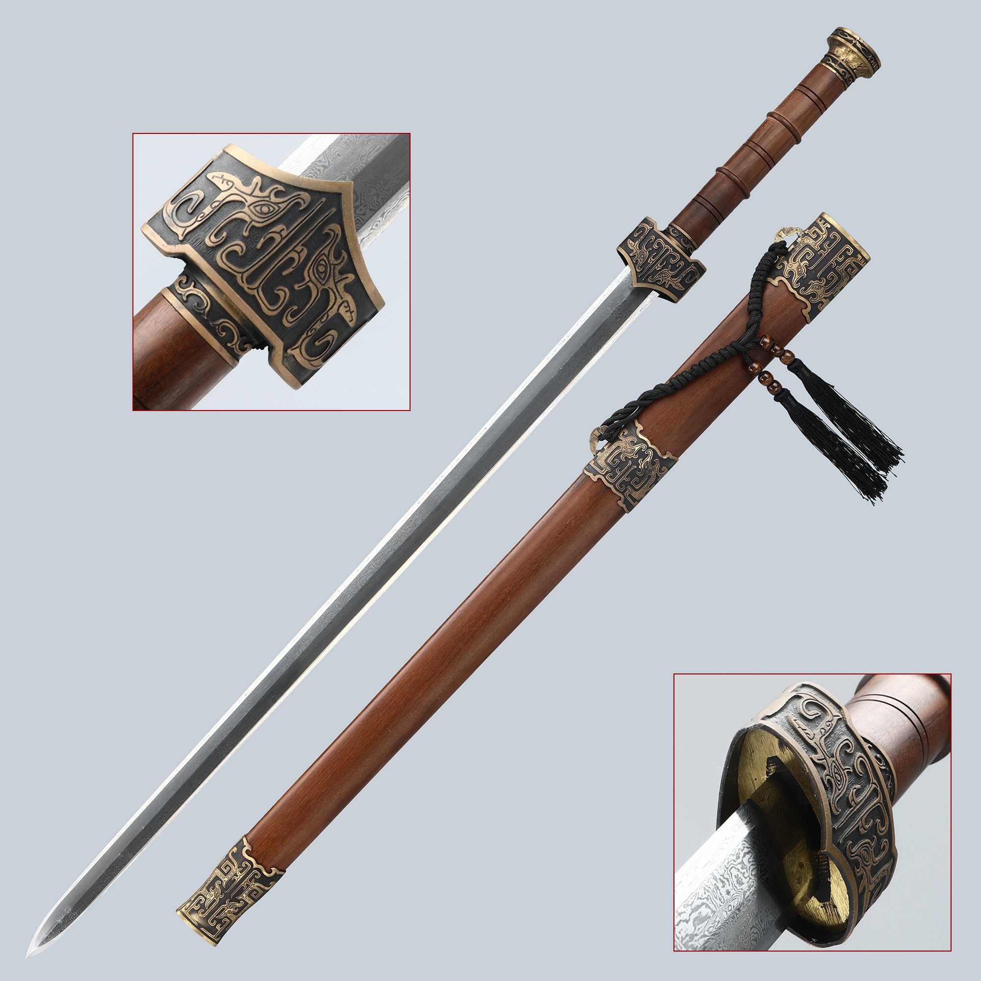 Chinese Han Dynasty Sword Damascus Steel Blade Eight sided Han Sword H ...